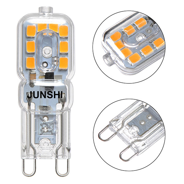 JUNSHI G9 LED Bulb, 2.5W to 20W,3000K Warm White,220 Lumens,360° Beam Angle with Transparent ...