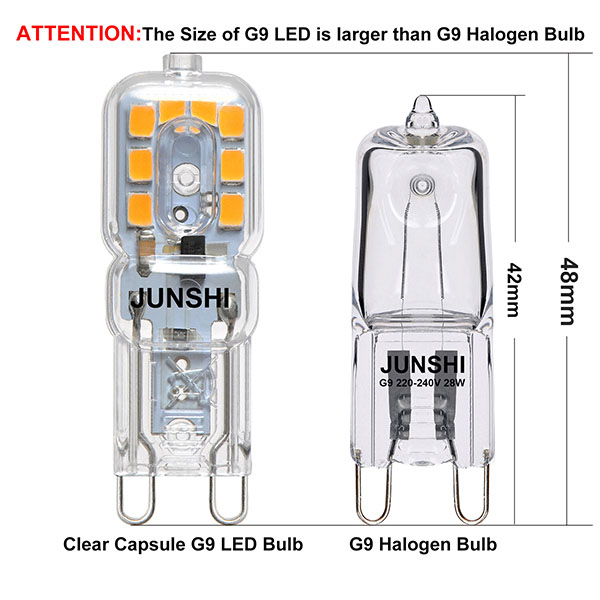JUNSHI G9 LED Bulb, 2.5W to 20W,3000K Warm White,220 Lumens,360° Beam Angle with Transparent ...